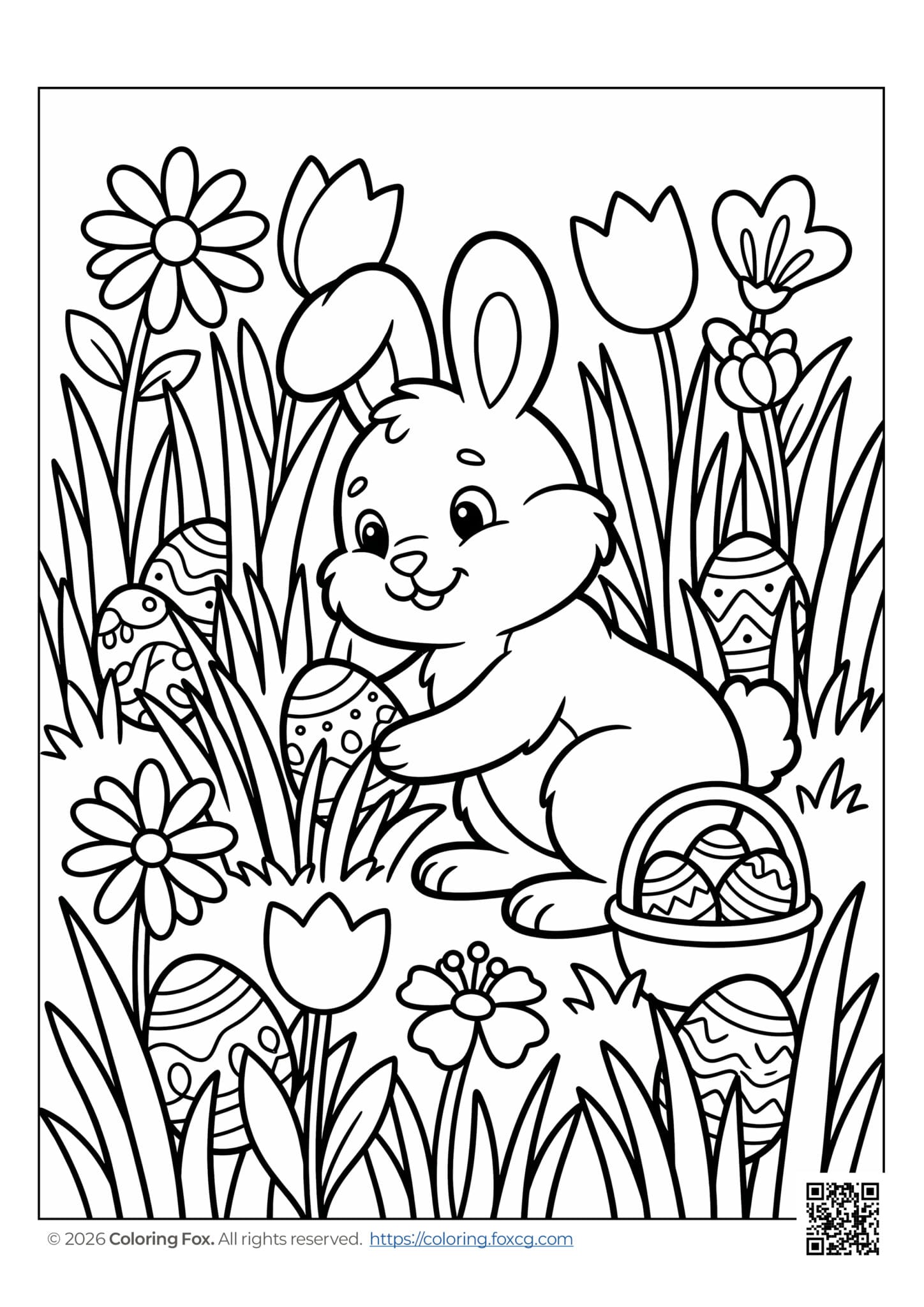 Free Easter Bunny & Eggs Coloring Page for Kids - Coloring Fox | Free ...