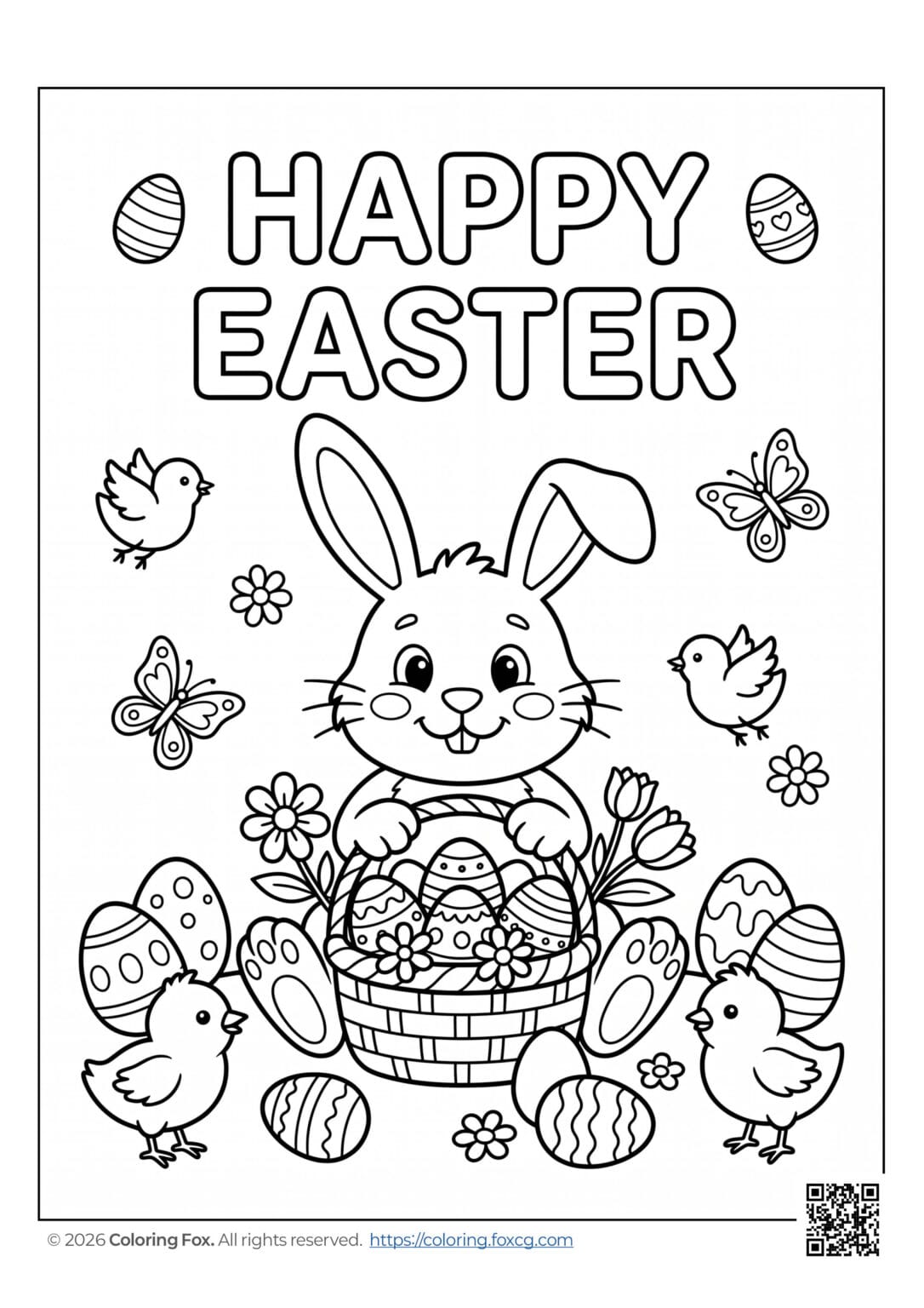 Free Happy Easter Bunny Coloring Page for Kids - Coloring Fox | Free ...