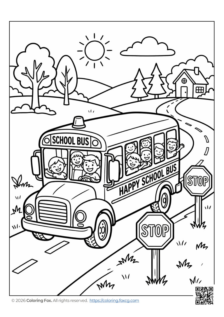Beep Beep! Happy School Bus Adventure Coloring Page - Coloring Fox ...